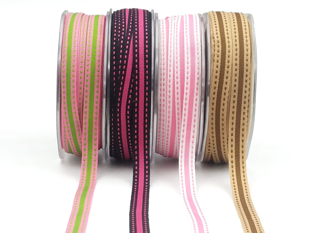 Center Stripe Stitched Edges Grosgrain Ribbon - 3/8" Online Ribbon