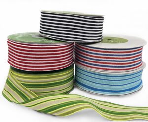 1.5 Inch Grosgrain Multi-Color Striped Ribbon with Woven Edge