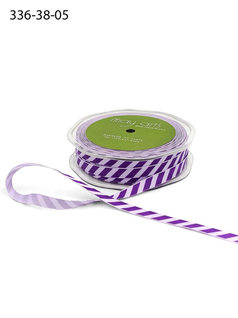 3/8 Inch Grosgrain Diagonal Stripes Ribbon with Woven Edge