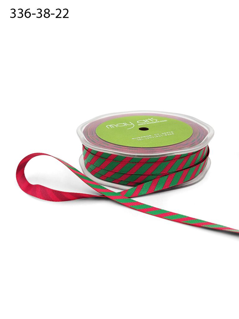 3/8 Inch Grosgrain Diagonal Stripes Ribbon with Woven Edge