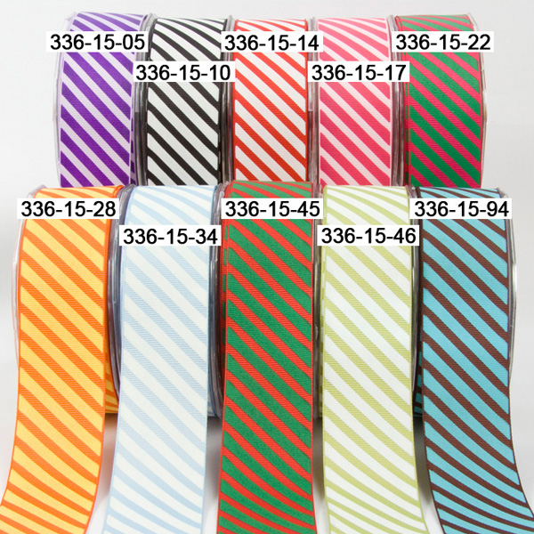 1.5 Inch Grosgrain Ribbon w/ Diagonal Stripes - May Arts Wholesale Ribbon