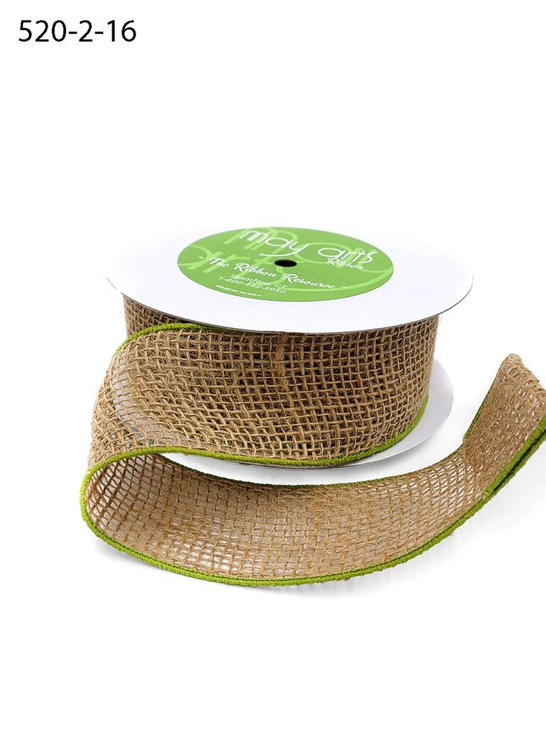2 Inch 100% Jute Burlap Ribbon with Color Wired Edge
