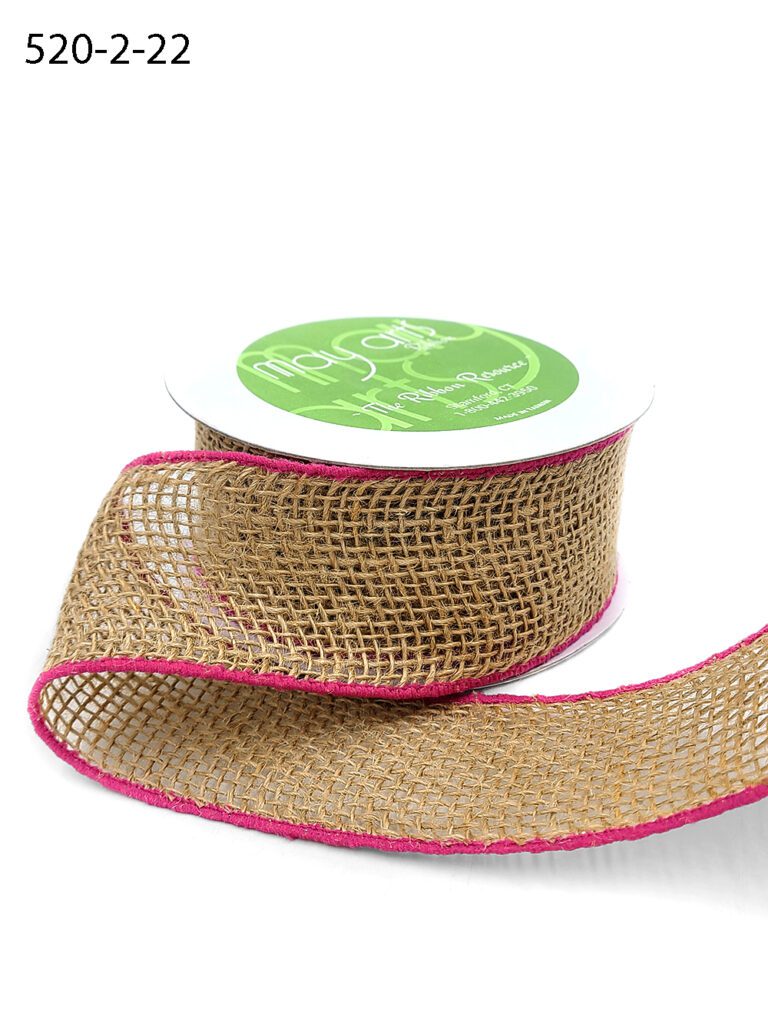 2 Inch 100% Jute Burlap Ribbon with Color Wired Edge