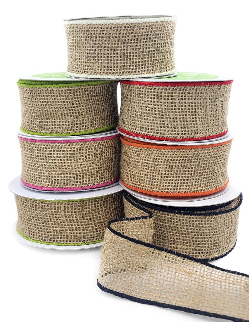 2 Inch 100% Jute Burlap Ribbon with Color Wired Edge