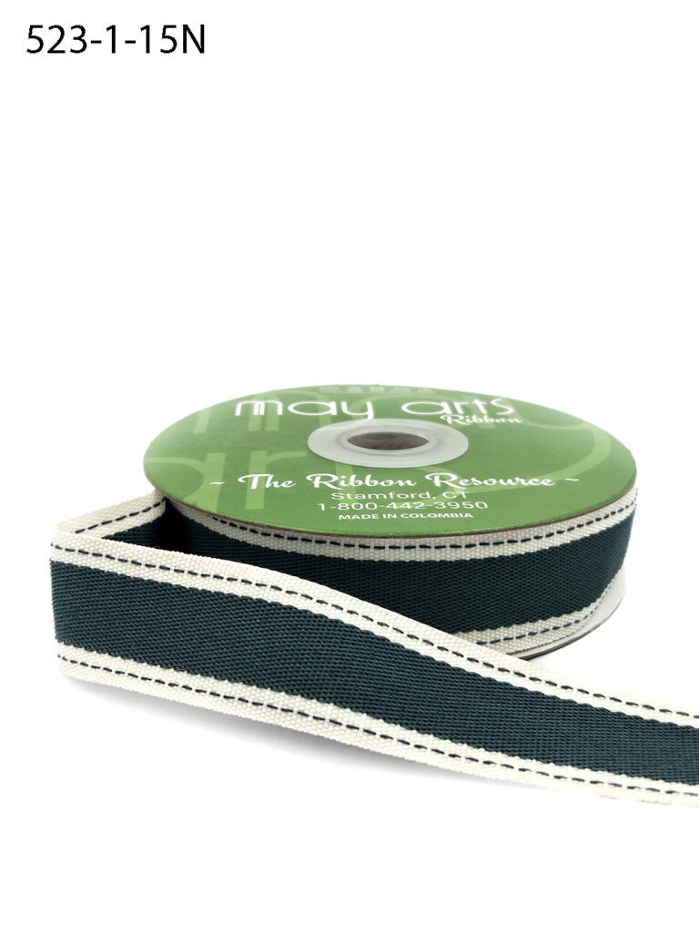 1 Inch Solid Color Band Ribbon with Natural Woven Stitched Edge