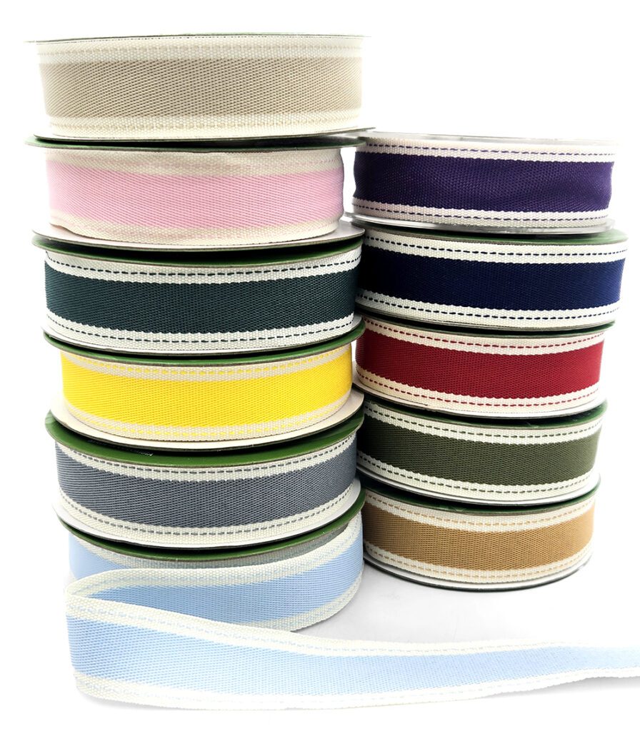 1 Inch Solid Color Band Ribbon with Natural Woven Stitched Edge