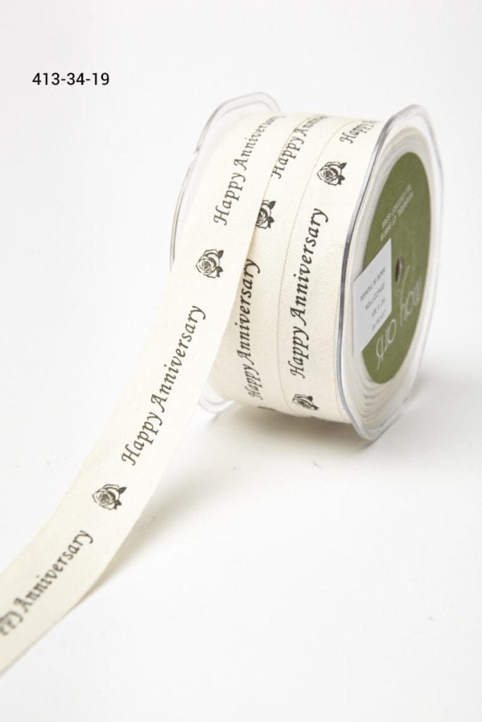 3/4 Inch Ivory Canvas Printed Ribbon with Woven Edge