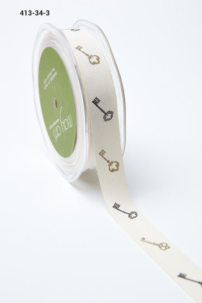 3/4 Inch Ivory Canvas Printed Ribbon with Woven Edge