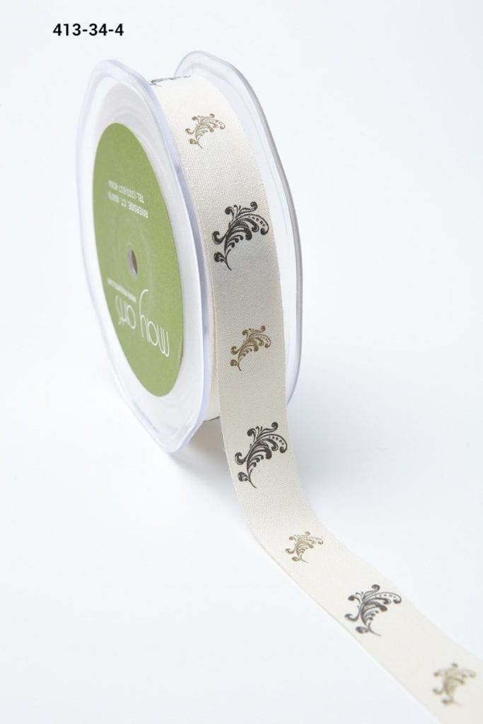 3/4 Inch Ivory Canvas Printed Ribbon with Woven Edge
