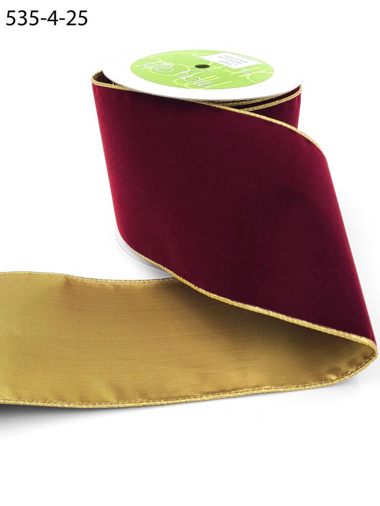 4 Inch Velvet Gold Back Ribbon with Wired Edge