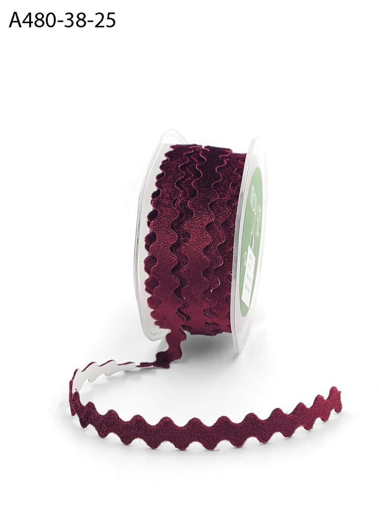 3/8 Inch Adhesive Velvet Ric Rac Ribbon with Cut Sealed Edge