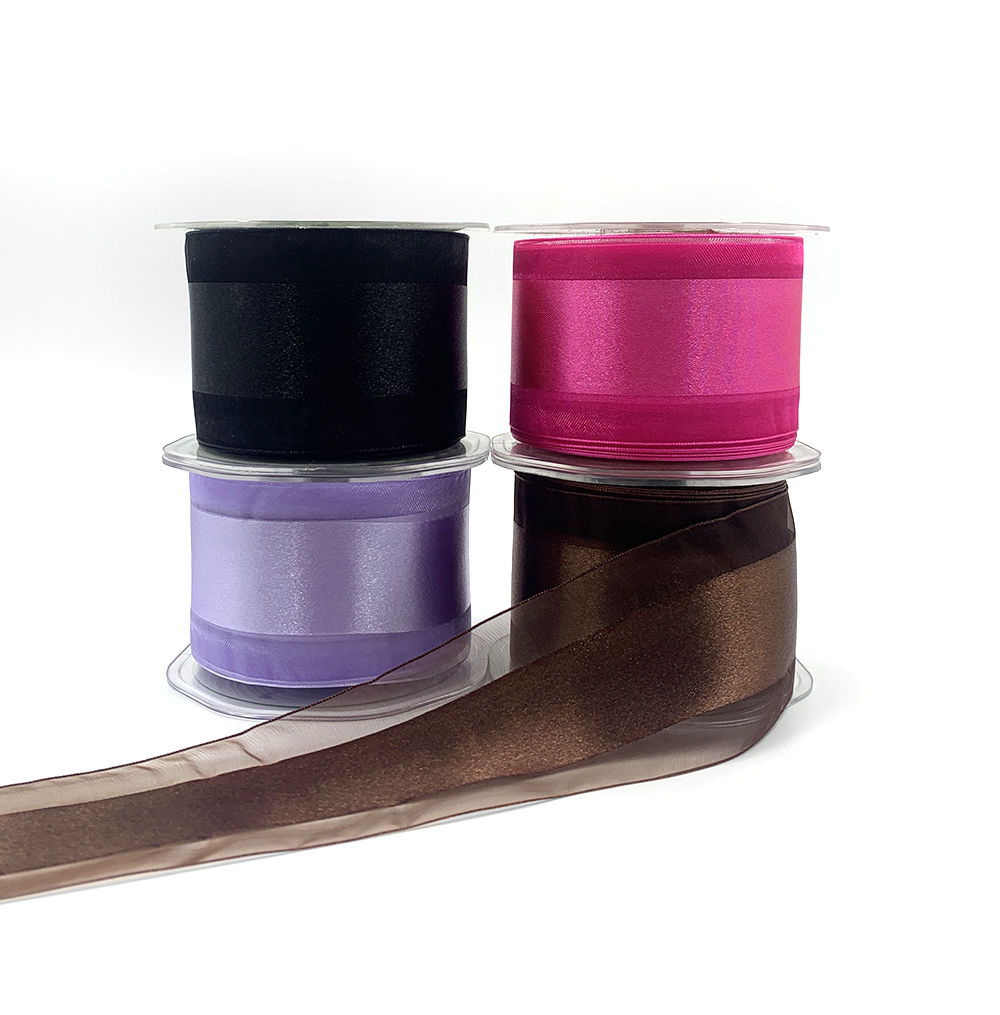 Sheer Center Satin Ribbon - 2.5" Online Ribbon - May Arts Ribbon