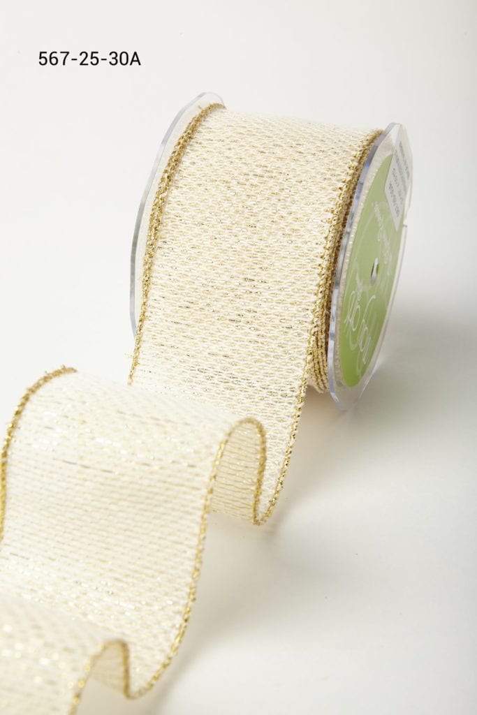 Tweed Gold Wired Ribbon - 2.5" Wide Online Ribbon - May Arts Ribbon
