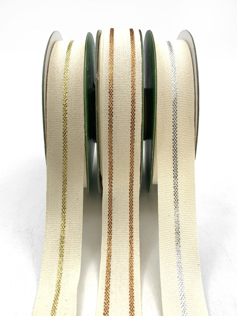 7/8 Inch Canvas with Woven Metallic Center Line Ribbon with Woven Edge
