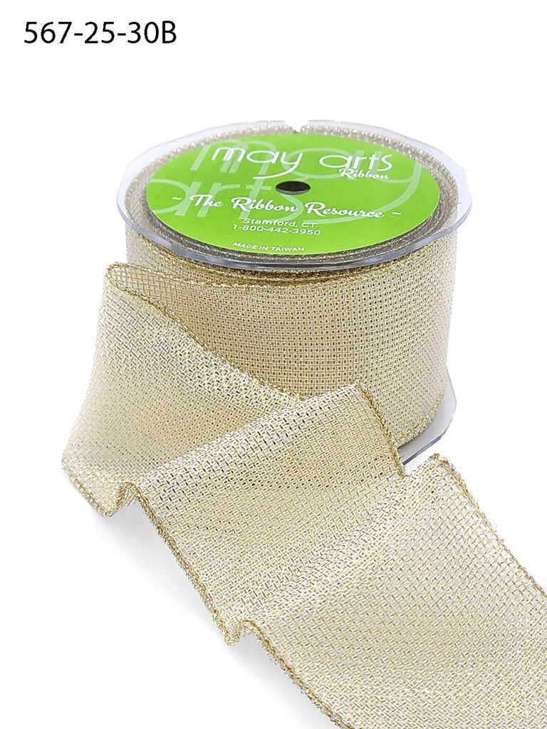 Tweed Gold Wired Ribbon - 2.5" Wide Online Ribbon - May Arts Ribbon