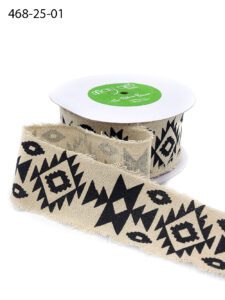 2.5 Inch Cotton Linen Blend with Geometric Aztec Print Ribbon with ...