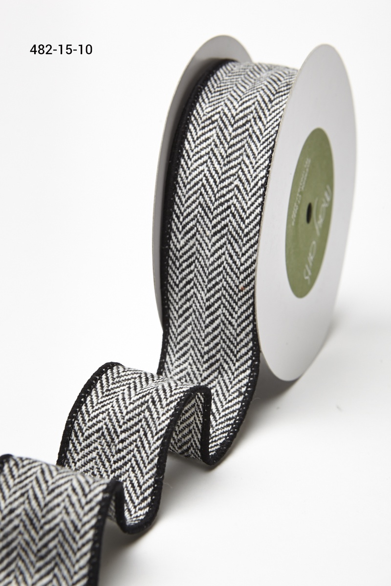 1.5 Inch Woven Herringbone Print Ribbon with Wired Edge - May Arts ...