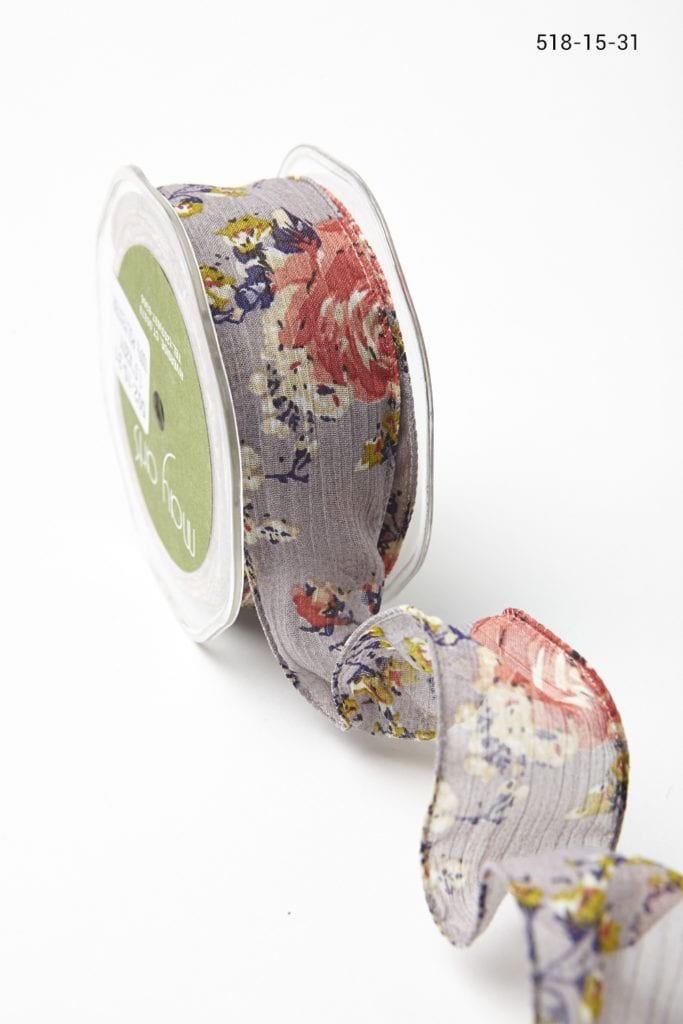 Sheer Floral Wired Ribbon - 1.5" Online Ribbon - May Arts Ribbon