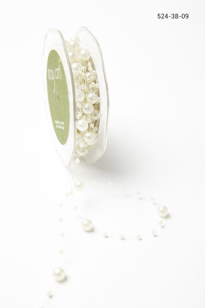 3/8 Inch Multi-Size Pearl Beaded String Ribbon