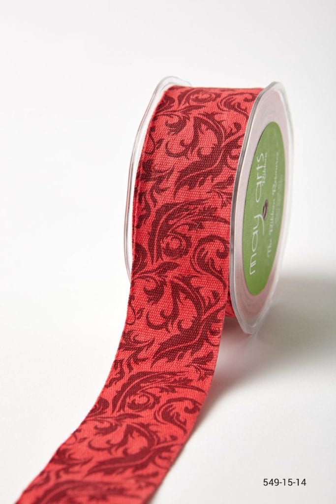 1.5 Inch 100% Linen Paisley Scroll Print Ribbon with Woven Edge