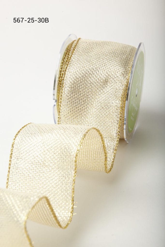 Tweed Gold Wired Ribbon - 2.5" Wide Online Ribbon - May Arts Ribbon