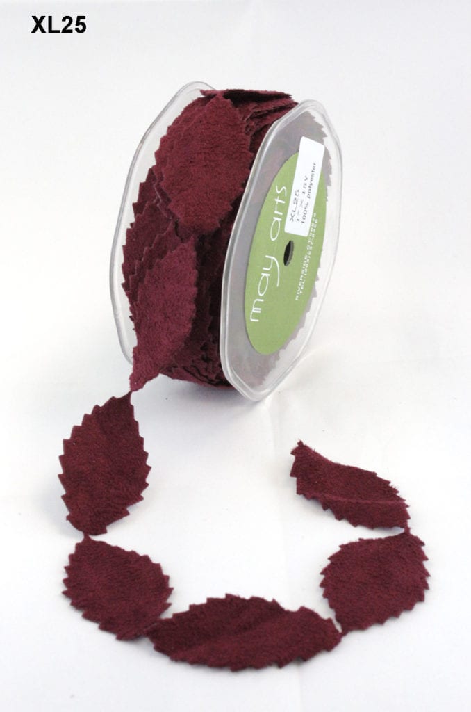 Faux Suede Leaves Ribbon - 1" Online Ribbon - May Arts Ribbon