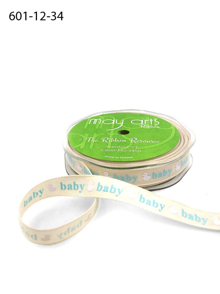 1/2 Inch Baby Duck Print Ribbon with Woven Edge