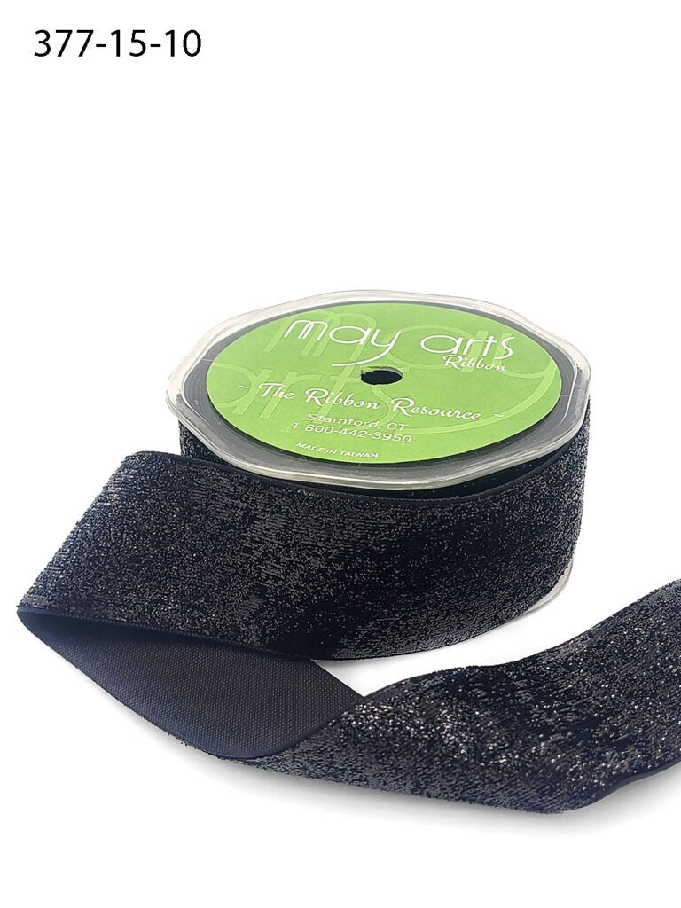 1.5 Inch Woven Metallic Velvet Ribbon with Woven Edge