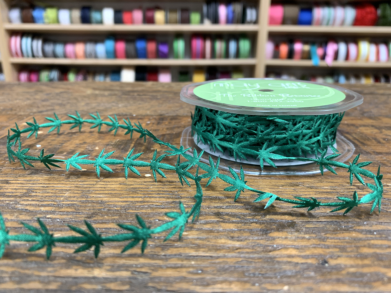 Marijuana Leaf Ribbon - 1.5" Wide Ribbon - May Arts Ribbon