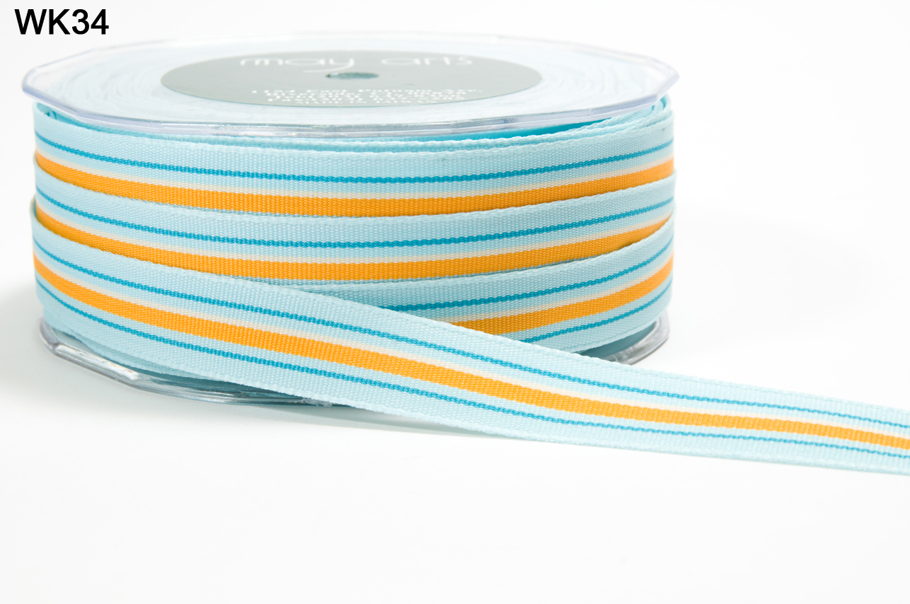 5/8 Inch Multi-Color Striped Ribbon with Woven Edge - May Arts Ribbon