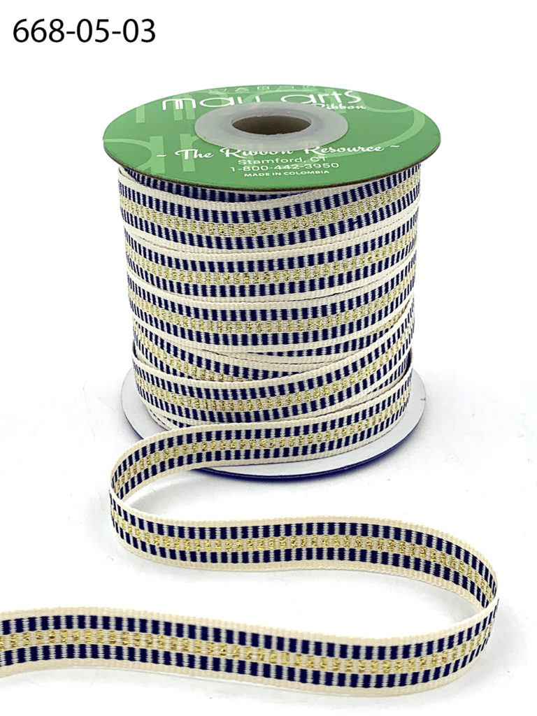 1/2 Inch Metallic Candy Cane Stripe Cotton Ribbon with Woven Edge