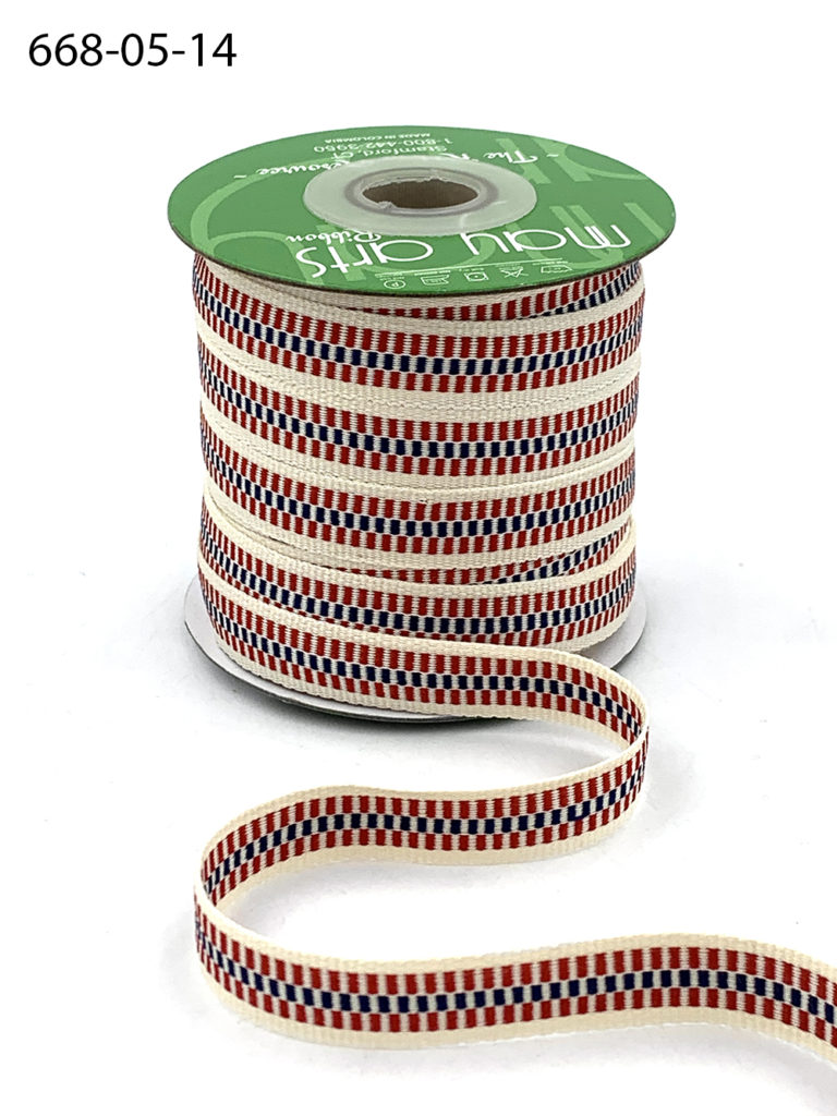 1/2 Inch Metallic Candy Cane Stripe Cotton Ribbon with Woven Edge