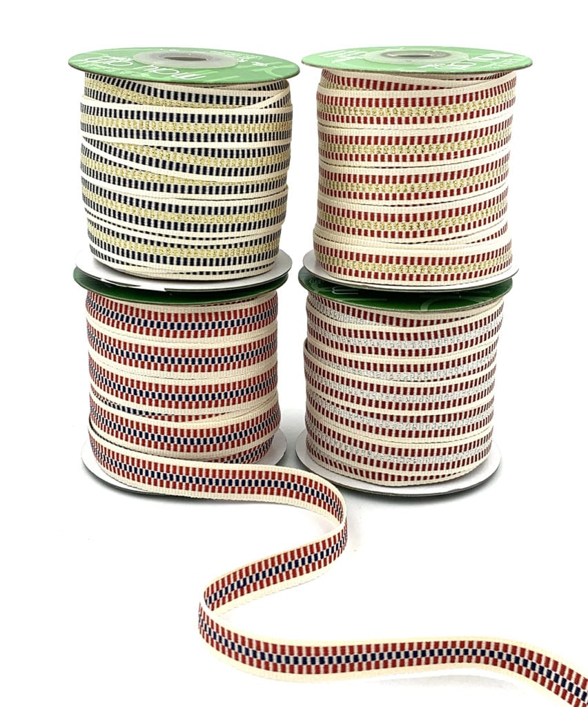 1/2 Inch Metallic Candy Cane Stripe Cotton Ribbon with Woven Edge