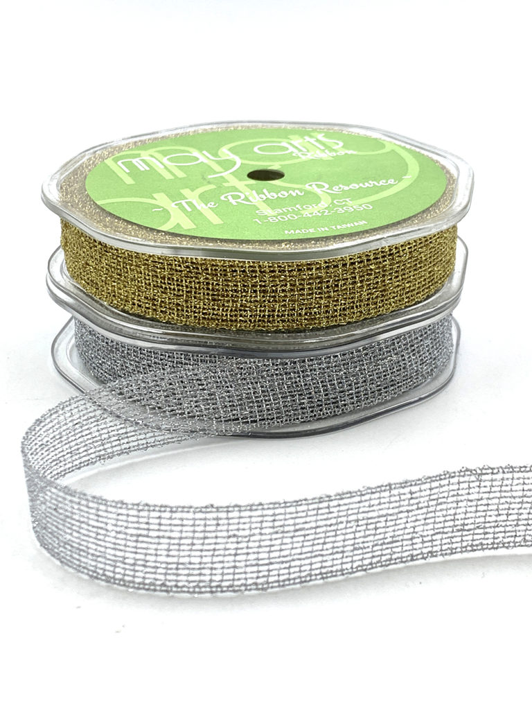 5/8 Inch Metallic Knit Ribbon with Woven Edge
