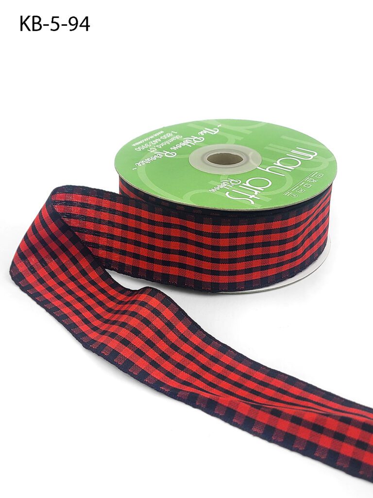 1.5 Inch Checkered Gingham Ribbon with Woven Edge