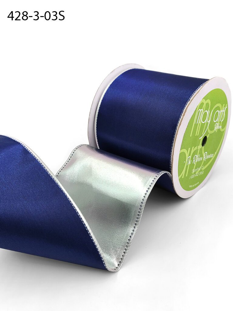 3 Inch Satin Metallic Reversible Ribbon with Wired Woven Edge
