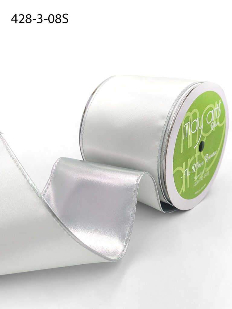 3 Inch Satin Metallic Reversible Ribbon with Wired Woven Edge