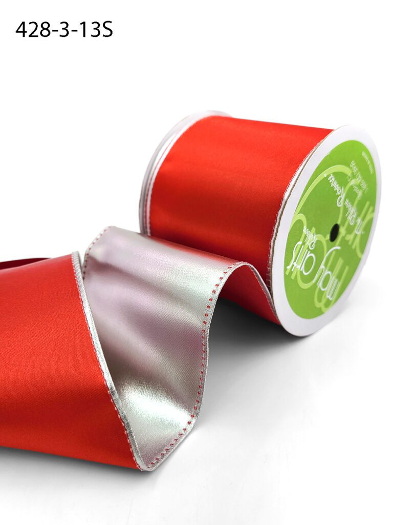 3 Inch Satin Metallic Reversible Ribbon with Wired Woven Edge
