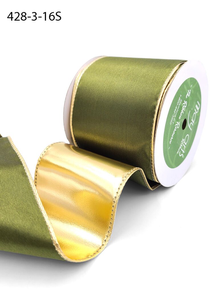 3 Inch Satin Metallic Reversible Ribbon with Wired Woven Edge