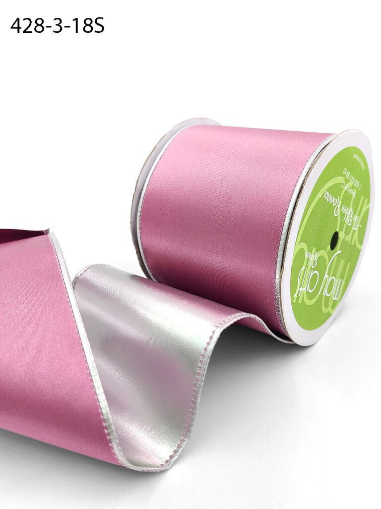 3 Inch Satin Metallic Reversible Ribbon with Wired Woven Edge