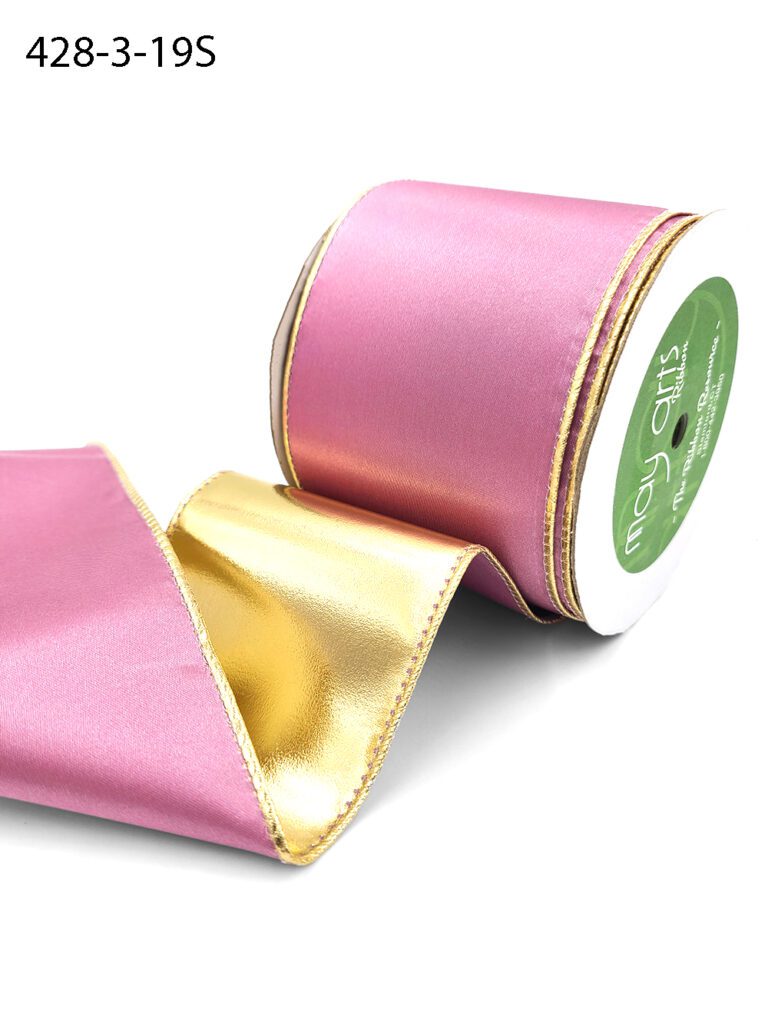 3 Inch Satin Metallic Reversible Ribbon with Wired Woven Edge