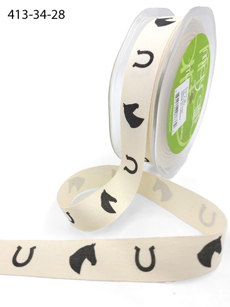 3/4 Inch Ivory Canvas Printed Ribbon with Woven Edge