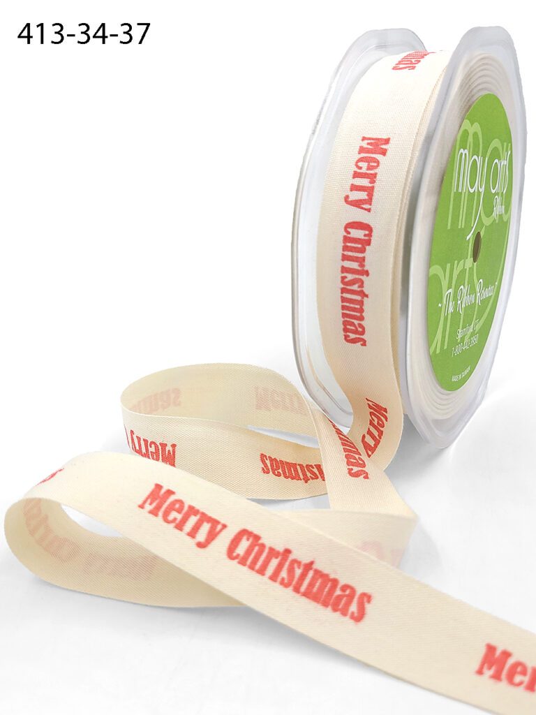 3/4 Inch Ivory Canvas Printed Ribbon with Woven Edge