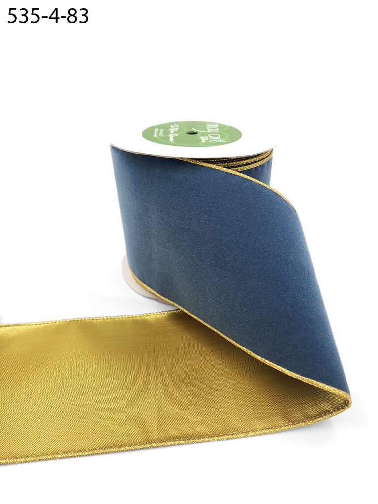 4 Inch Velvet Gold Back Ribbon with Wired Edge