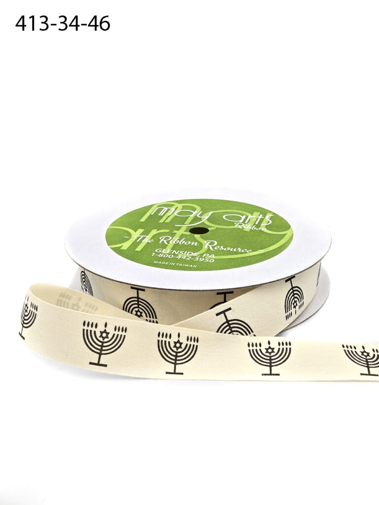 3/4 Inch Ivory Canvas Printed Ribbon with Woven Edge
