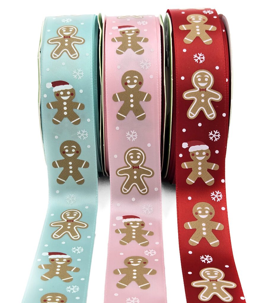 1 Inch Satin Gingerbread Man Print Ribbon